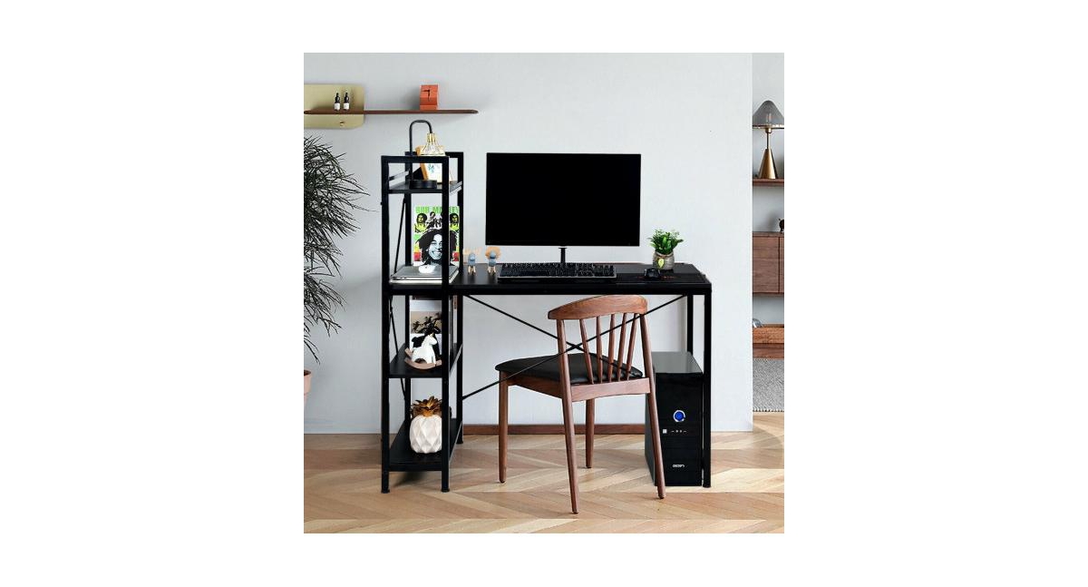 Click here for Slickblue 4 Tier Storage Shelves Computer Desk-Bla... prices