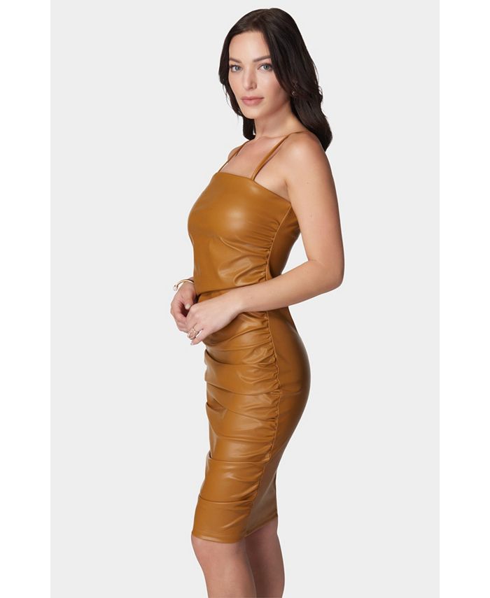 Bebe Women's Ruched Midi Faux Leather Dress - Macy's