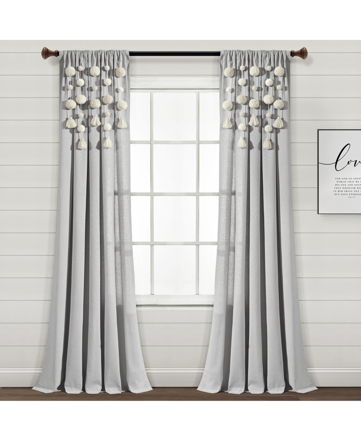 Click here for Lush Decor Boho Pom Pom Tassel Linen Window Curtai... prices