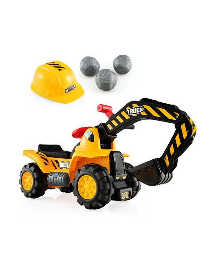 Slickblue Ride on Push Car Bulldozer Digger Toy with Safety Helmet and ...