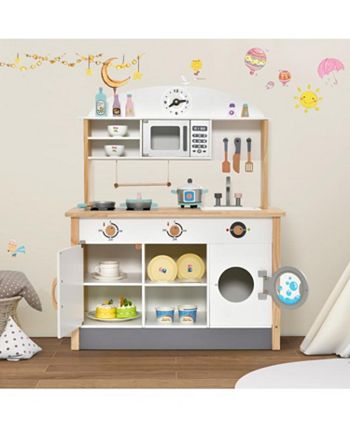 Slickblue Wooden Pretend Kids Play Kitchen Set with Cooking Accessories ...