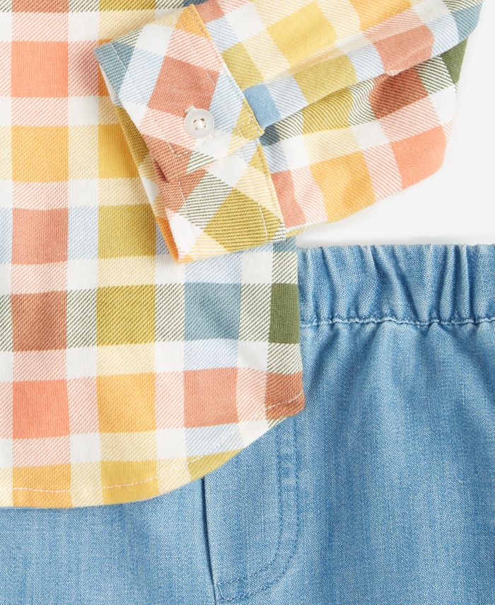 First Impressions Baby Boys Game Day Plaid Shirt & Pants Set, Created for Macy's - Macy's