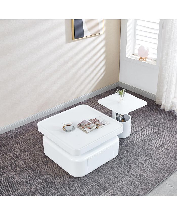 Simplie Fun 2 Pieces White MDF Square Coffee Table Set For Living Room ...