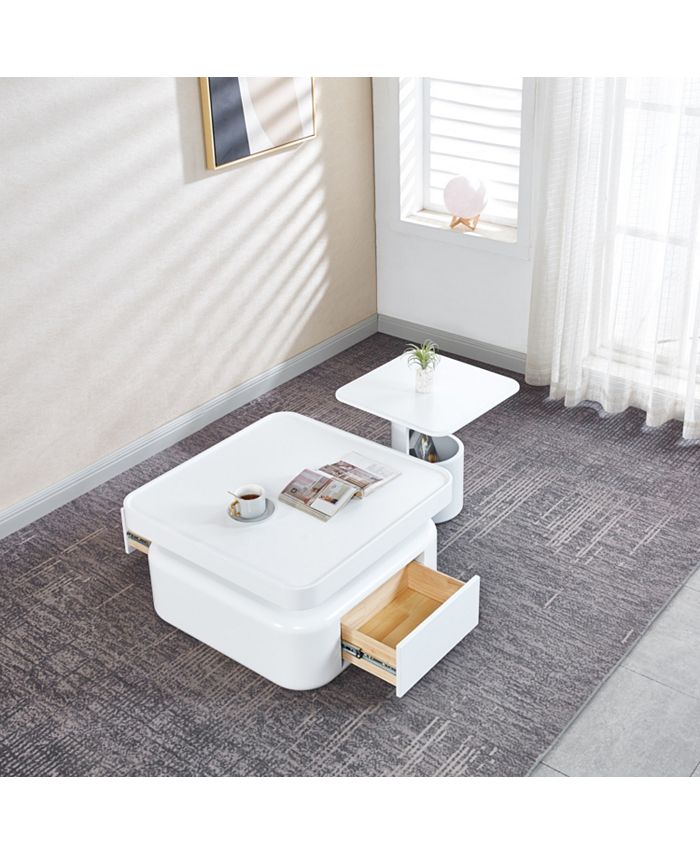 Simplie Fun 2 Pieces White MDF Square Coffee Table Set For Living Room ...