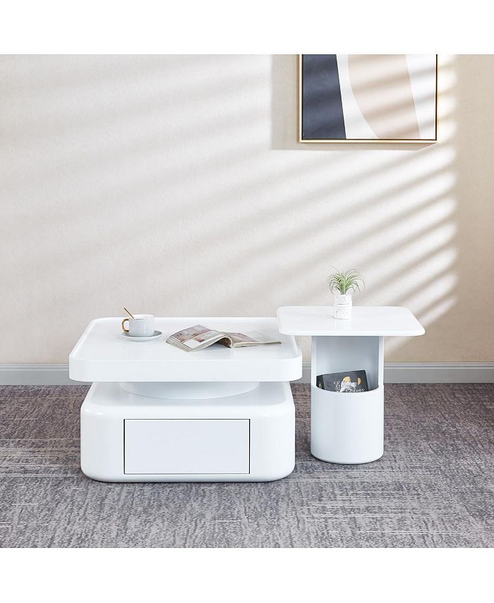 Simplie Fun 2 Pieces White MDF Square Coffee Table Set For Living Room ...