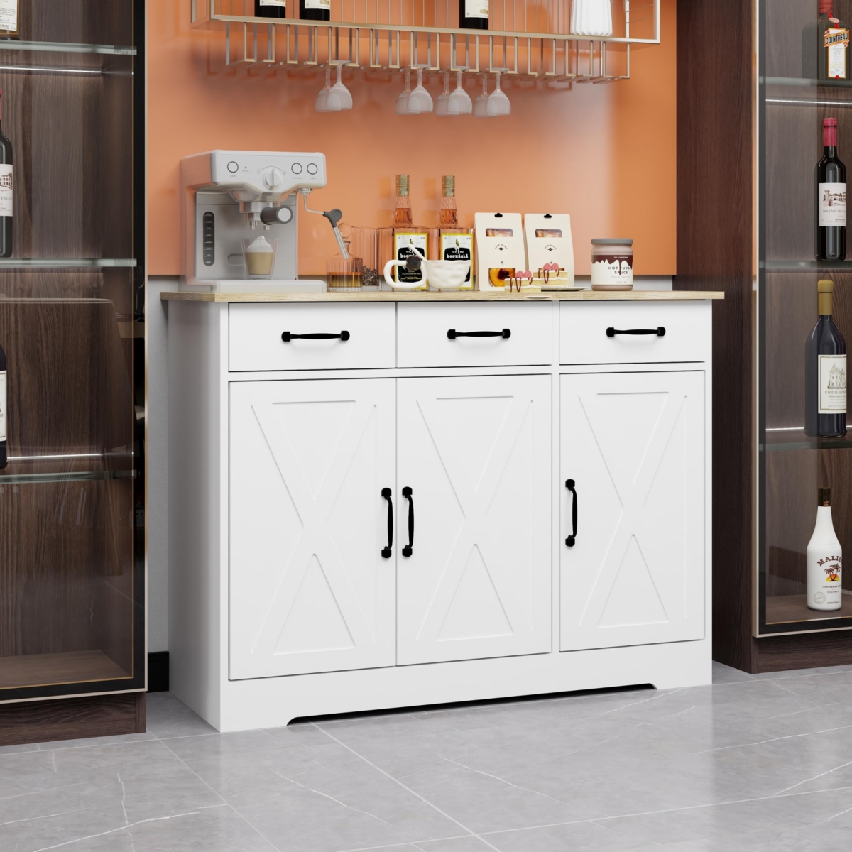 Click here for Streamdale White Farmhouse Buffet Cabinet with Dra... prices