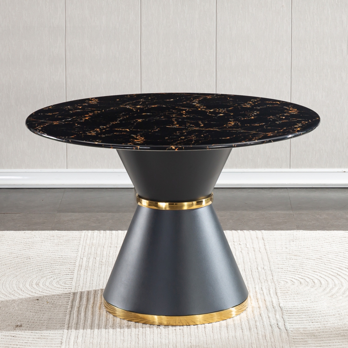 Click here for Black Marble Round Dining Table - Gold Base - Blac... prices