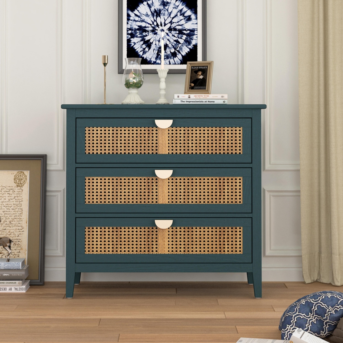 Click here for Streamdale Natural Rattan 3-Drawer Cabinet - Green prices