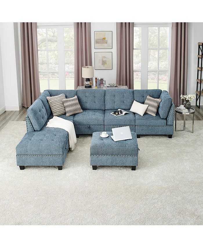 Simplie Fun Navy Blue Modular Sectional Sofa with Ottoman - Macy's