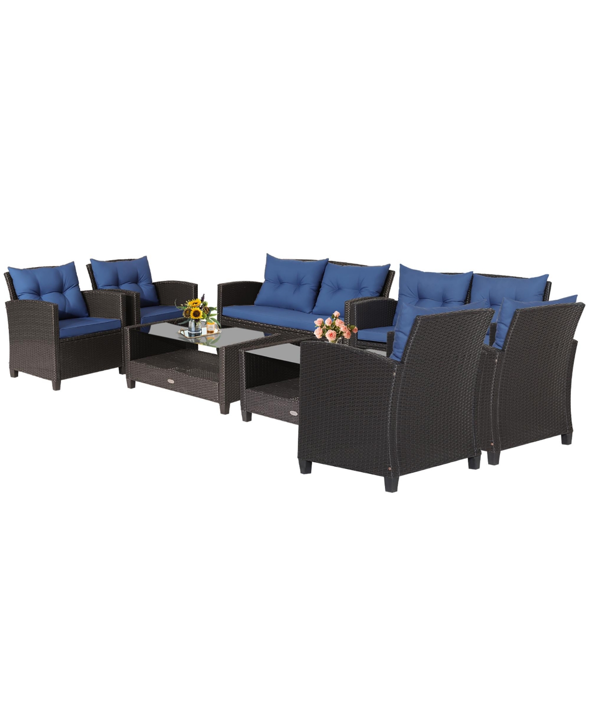 Click here for 8 Pcs Patio Rattan Furniture Set Glass Table Shelf... prices