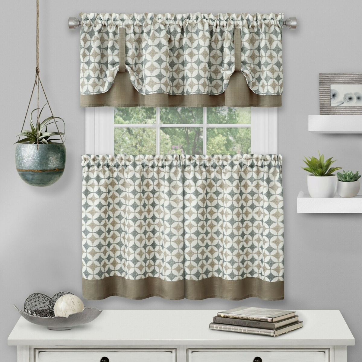 Click here for Kate Aurora Modern Geo 3 Pc Kitchen Curtain Tier &... prices