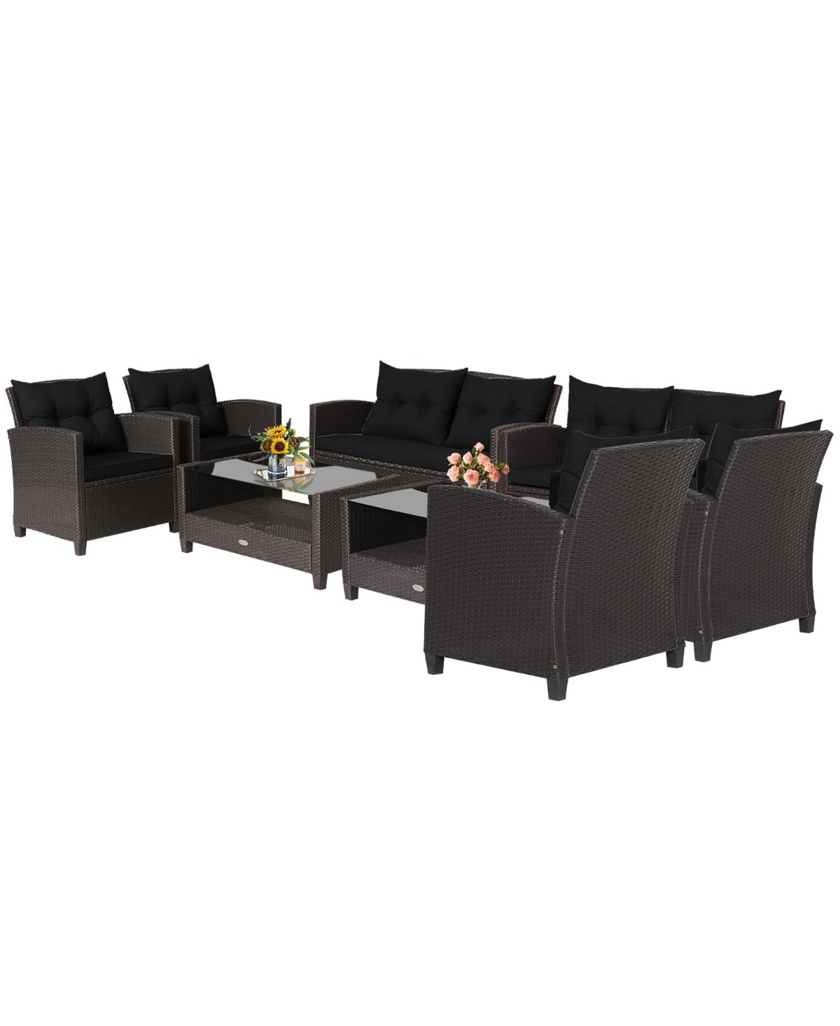 Click here for 8 Pcs Patio Rattan Furniture Set Glass Table Shelf... prices
