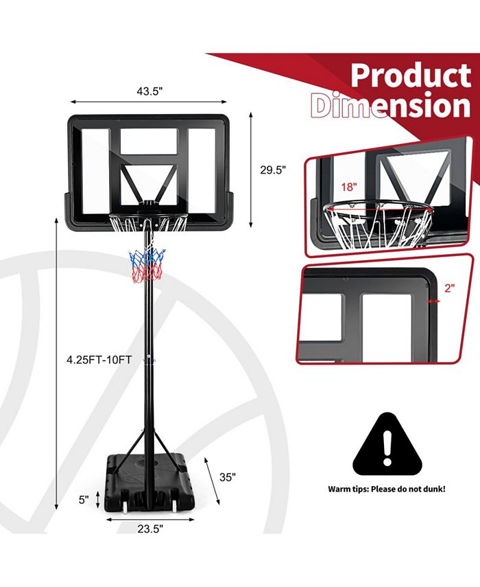 Slickblue Adjustable Portable Basketball Hoop Stand with Shatterproof Backboard Wheels - Macy's