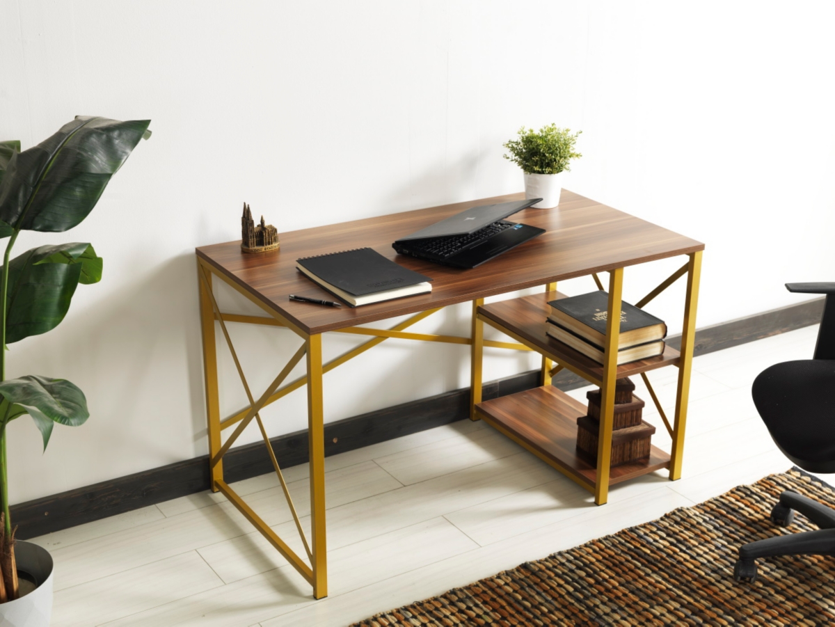 Click here for Streamdale Morello Gold Metal Frame Desk with Wood... prices