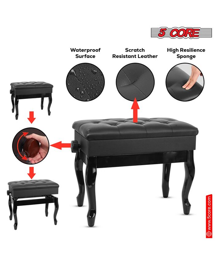 5 Core Piano Bench Wooden Height Adjustable Keyboard Stool Heavy Duty ...