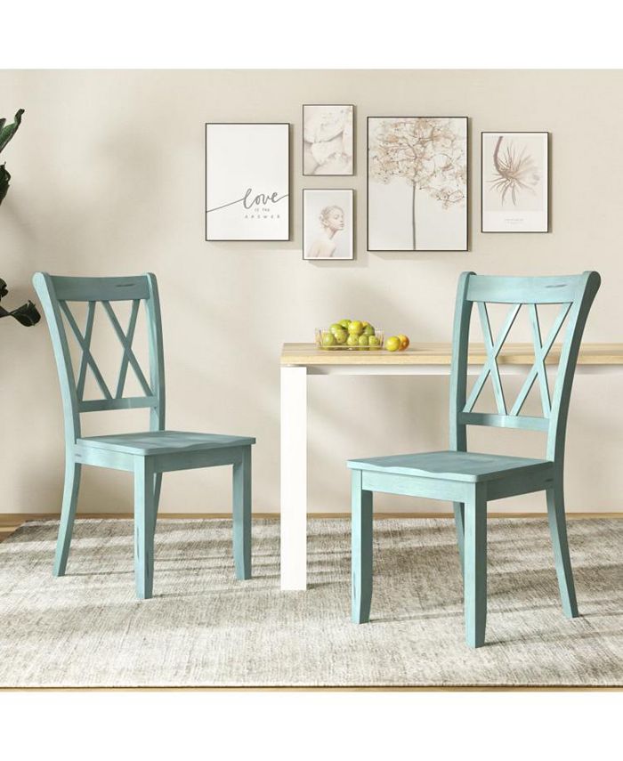 Slickblue Set of 2 Cross Back Rubber Wood Dining Chairs - Macy's