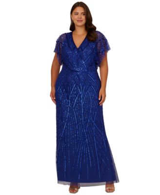 Adrianna Papell Plus Size Embellished Capelet-Sleeve Gown - Macy's