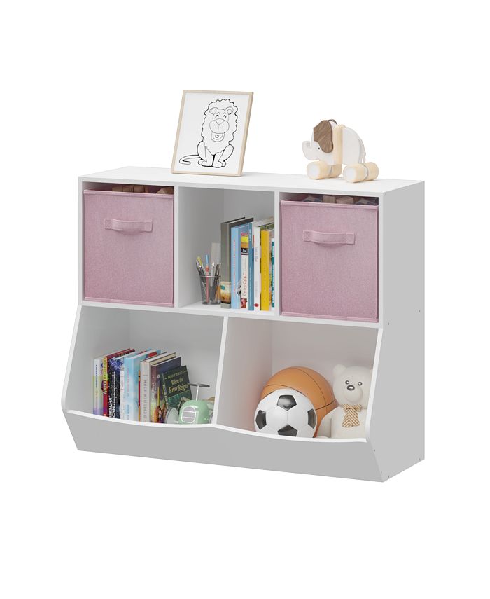 Simplie Fun Kids Bookcase with Collapsible Drawers, Toy Storage Cabinet ...