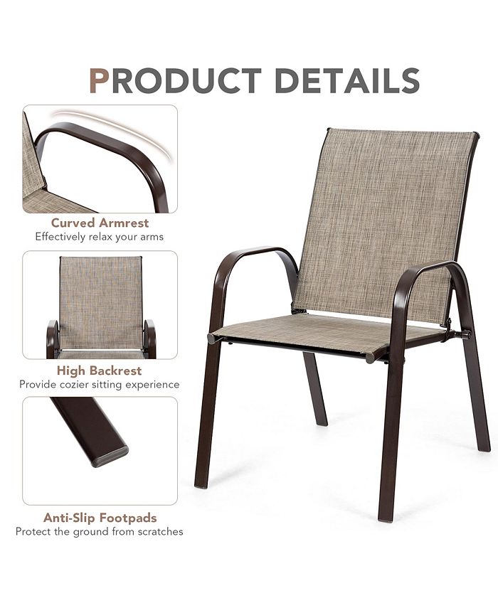 Gymax Set of 2 Patio Chairs Dining Chairs w/ Steel Frame Yard Outdoor ...