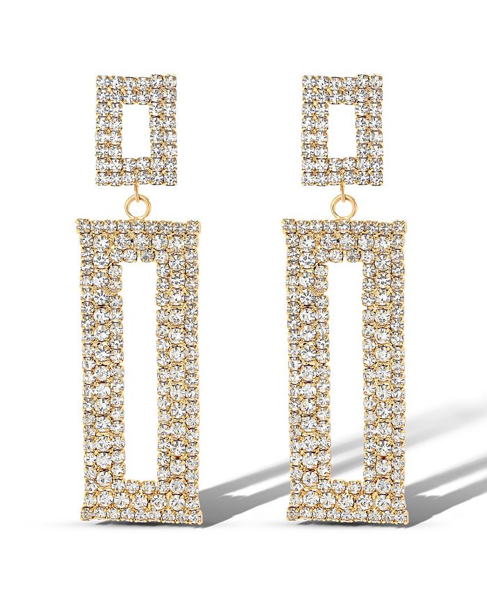 Jessica Simpson Flash Yellow Gold Plated Crystal Rectangle Drop Earrings - Macy's