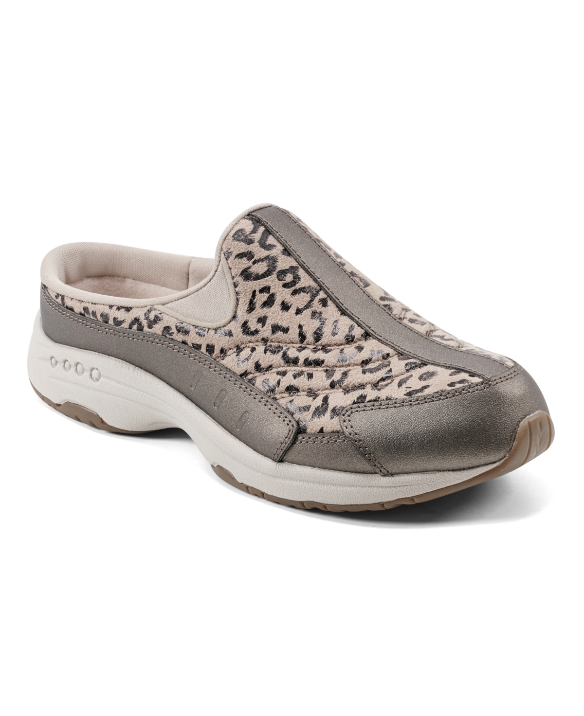 Easy Spirit Womens Traveltime Slip-On Mule Walking Sneakers - Pewter Leopard