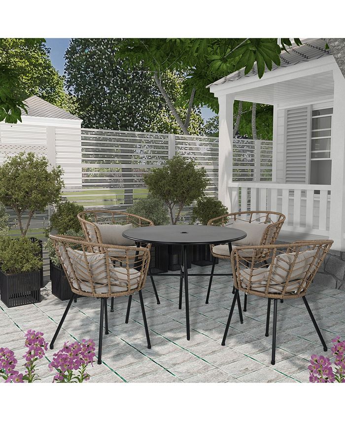 Mondawe 5 Piece Metal Outdoor Seating Set Wicker Rattan Dining Set with ...