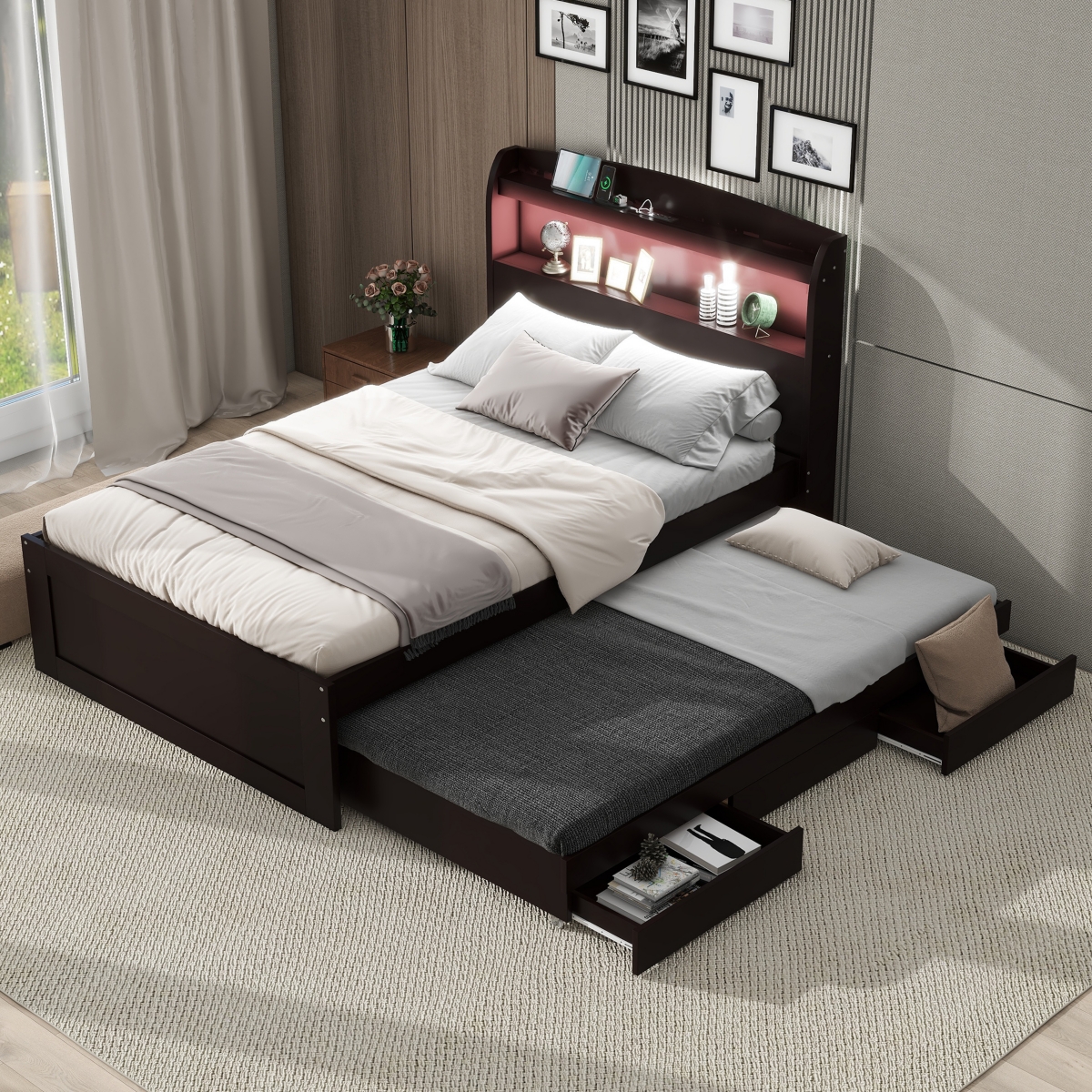 Click here for Streamdale Twin Xl Bed w/ Led Headboard  Storage... prices