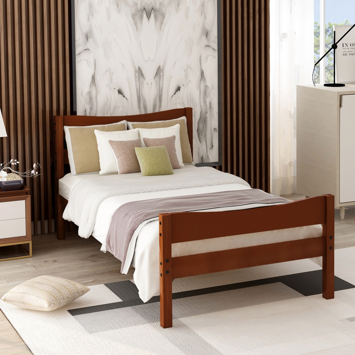 Click here for Streamdale Twin Size Wood Platform Bed With Headbo... prices