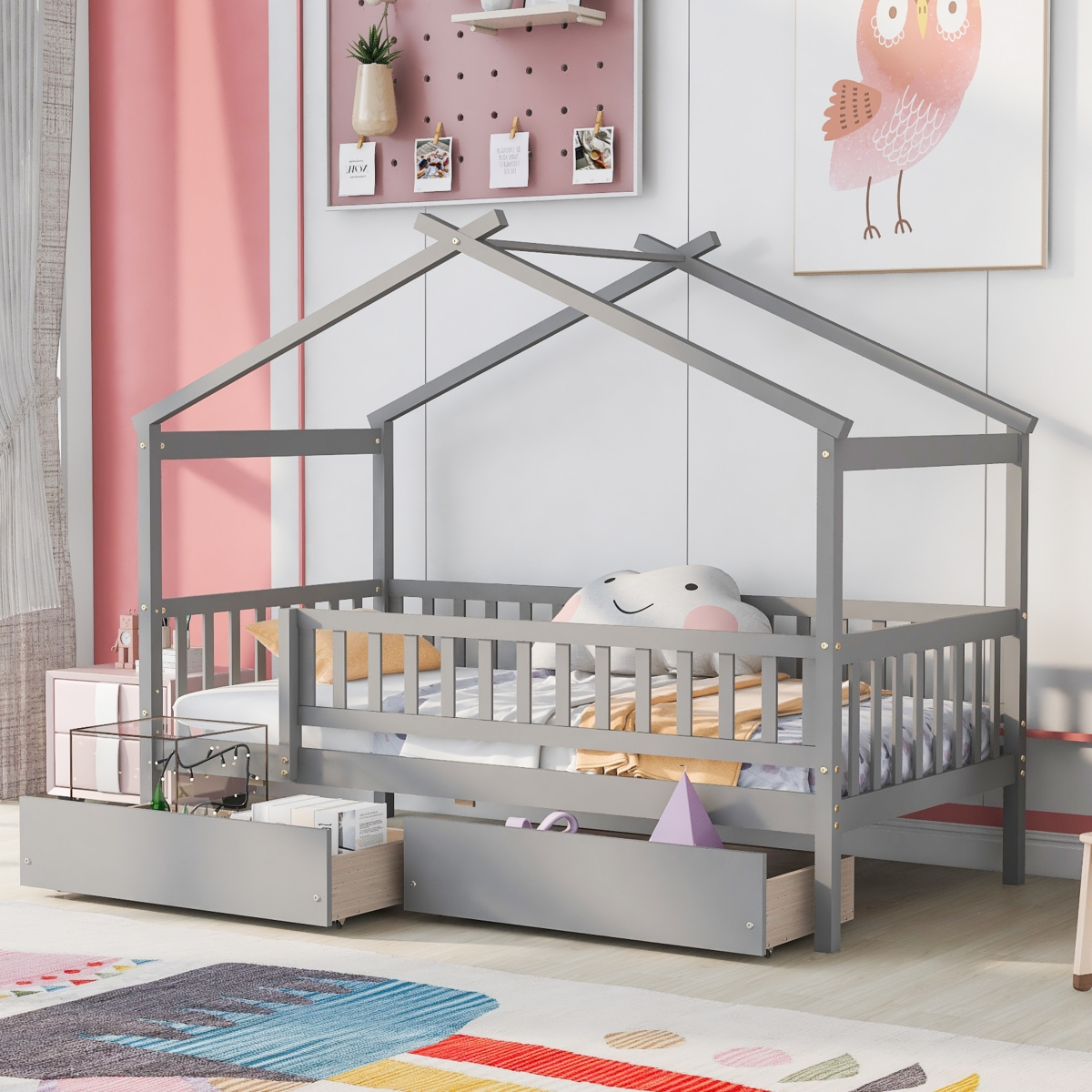 Click here for Streamdale Twin Size Wooden House Bed With Two Dra... prices