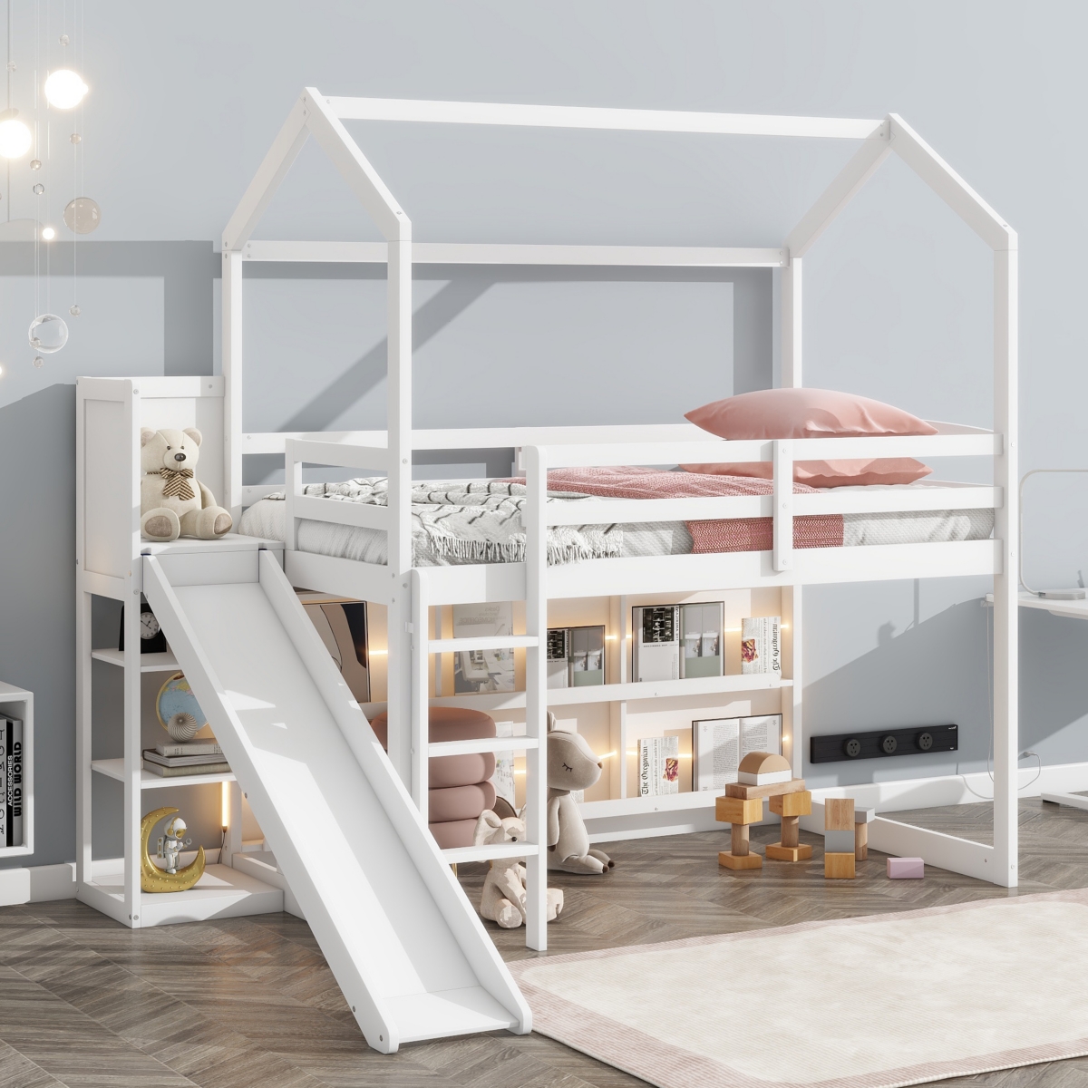 Click here for Streamdale Twin Loft Bed with Slide  Shelves  Ligh... prices