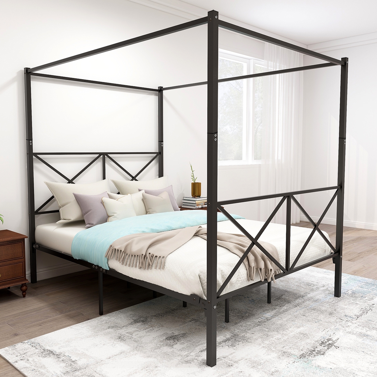 Click here for Metal Canopy Bed Frame  Platform Bed Frame Queen W... prices