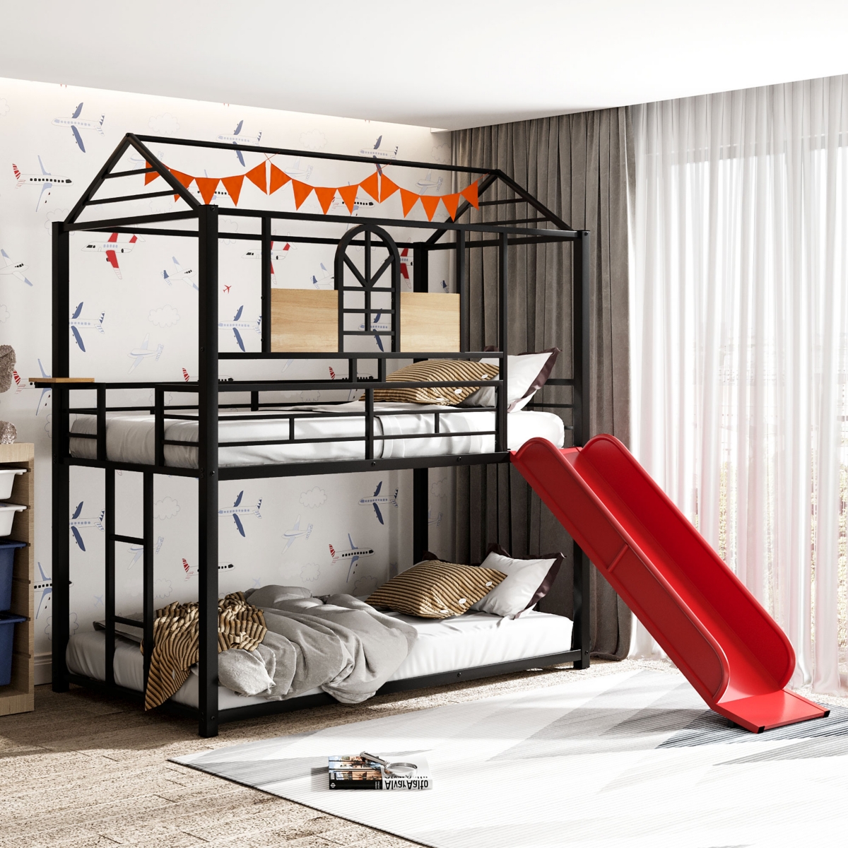 Click here for Streamdale Metal Bunk Bed with Slide and House - R... prices