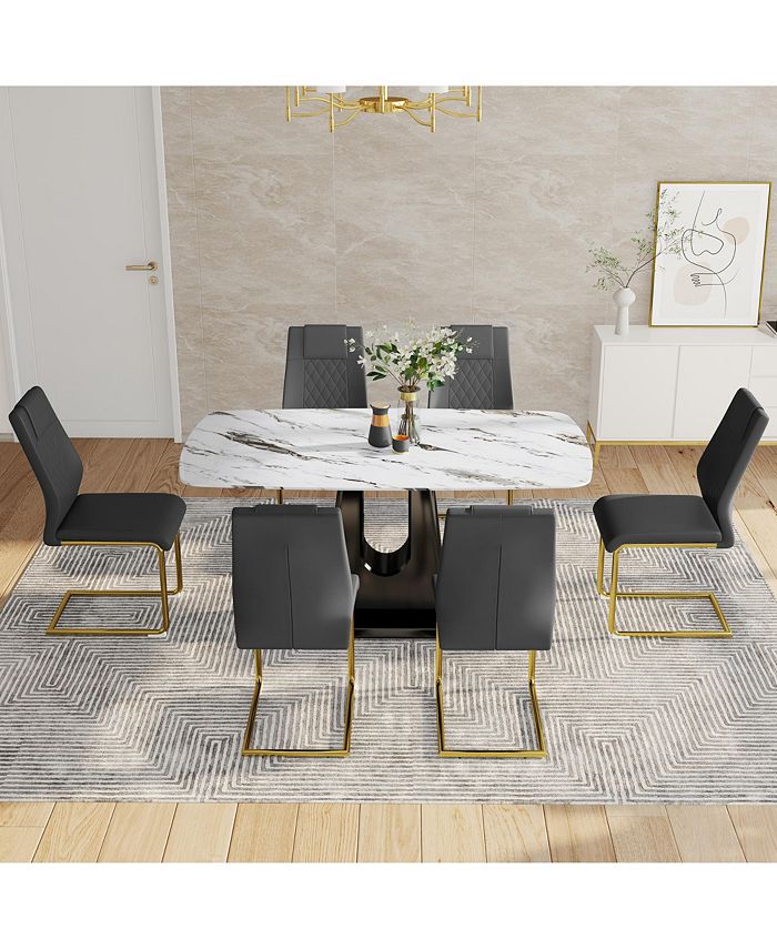 Simplie Fun Ultra-Modern Extendable Dining Table for 6-8, Versatile Use ...