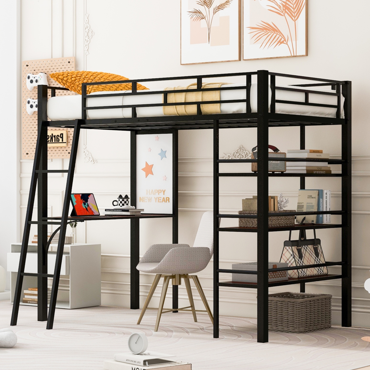Click here for Streamdale Loft Bed with Shelves  Desk  and Whiteb... prices