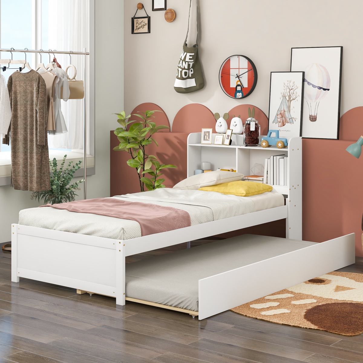 Click here for Streamdale Twin Bed With Trundle  Bookcase - White prices