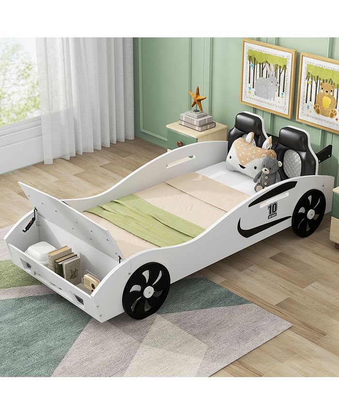 Simplie Fun Twin Size Race Car Shaped Platform Bed With Upholstered ...