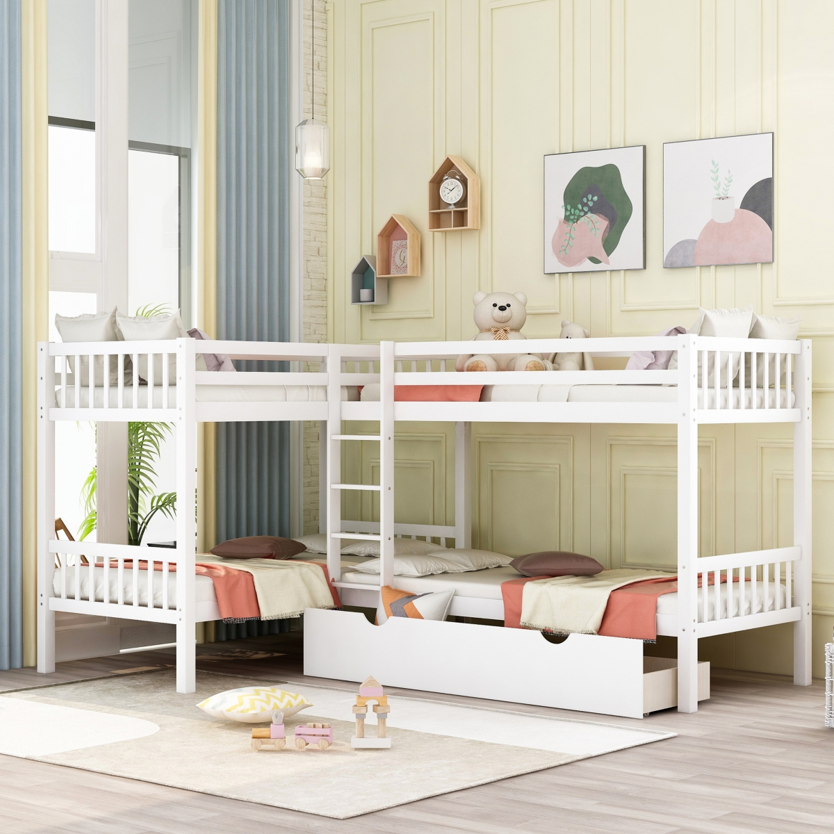 Click here for Streamdale Twin L-Shaped Bunk Bed With Drawers - W... prices