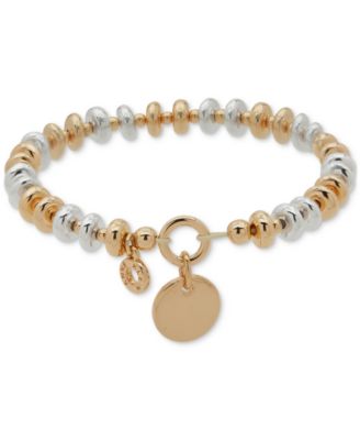 Anne Klein Two-Tone Disc Charm Beaded Stretch Bracelet - Macy's