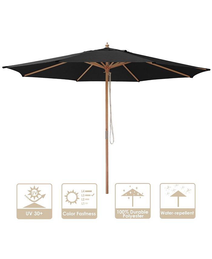 Yescom 13 Ft Wooden Patio Umbrella 8 Ribs Table Parasol Rope Pulley ...