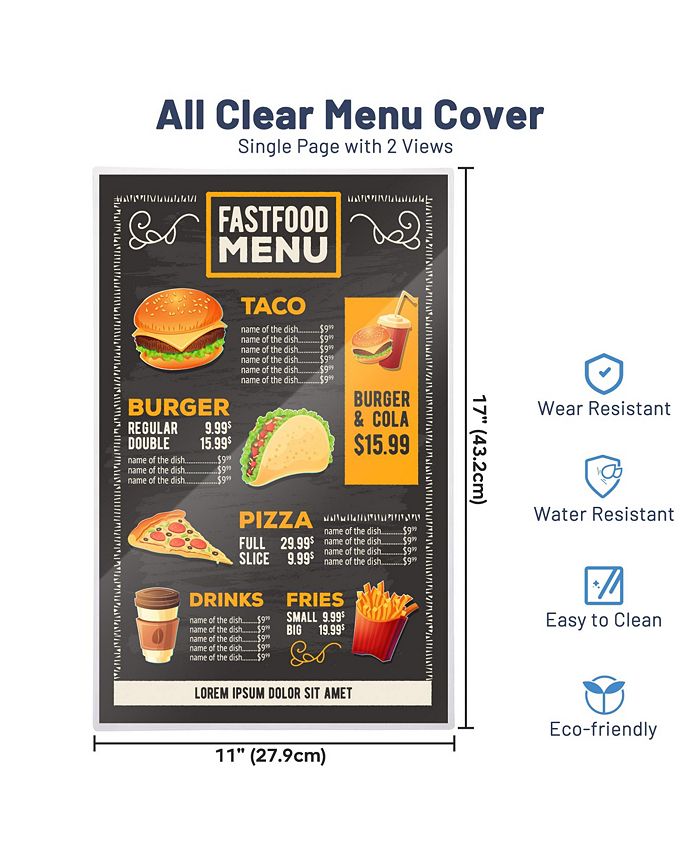 Yescom 11"x17" Double-Sided All Clear Vinyl Menu Cover 2 View Plastic ...