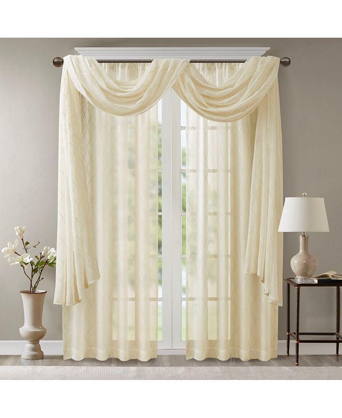 Madison Park Irina Diamond Sheer Embroidered Window Scarf Drapes - Macy's