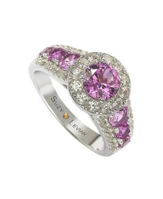 Suzy Levian New York Pink Sapphire Lab Grown White Sapphire 7 Stone Engagement Ring in Sterling Silver by Suzy Levian Macy s