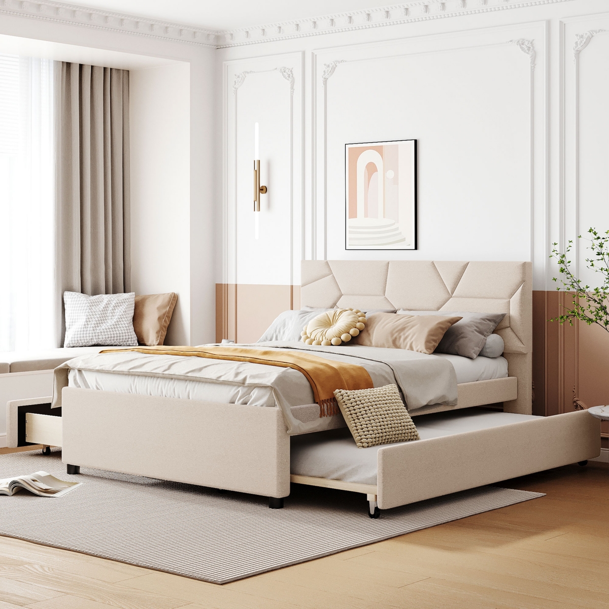 Click here for Streamdale Platform Bed with Brick Headboard and T... prices