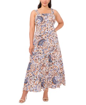 MSK Plus Size Printed Smocked-Back Sleeveless Maxi Dress - Macy's