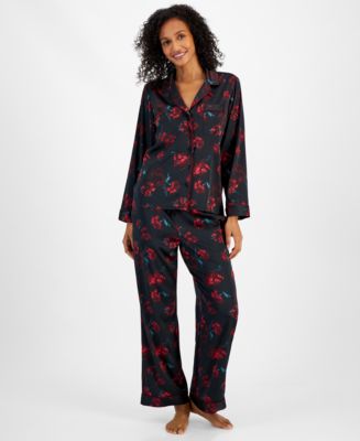 I.N.C. International Concepts Women's 2-Pc. Piped-Trim Satin Pajamas ...