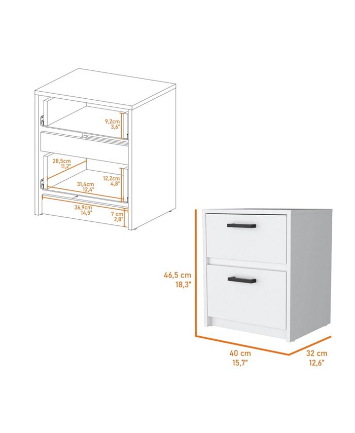 FM FURNITURE Myrtle 2 Drawers Nightstand, Bedside Table with Metal ...