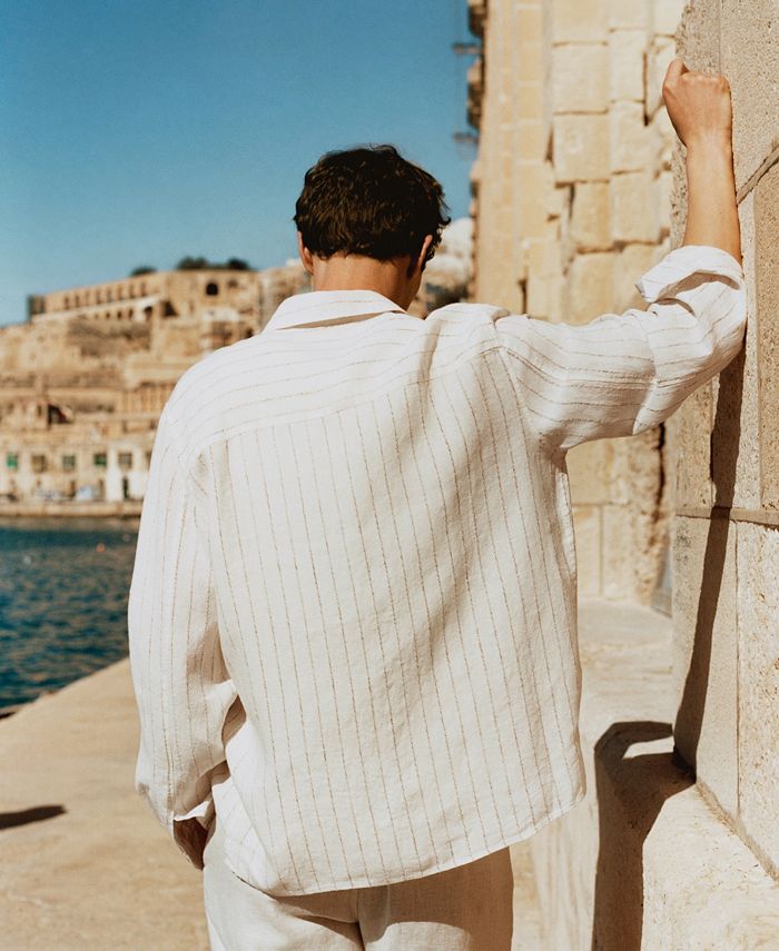 MANGO Men's Linen Striped Regular-Fit Shirt - Macy's