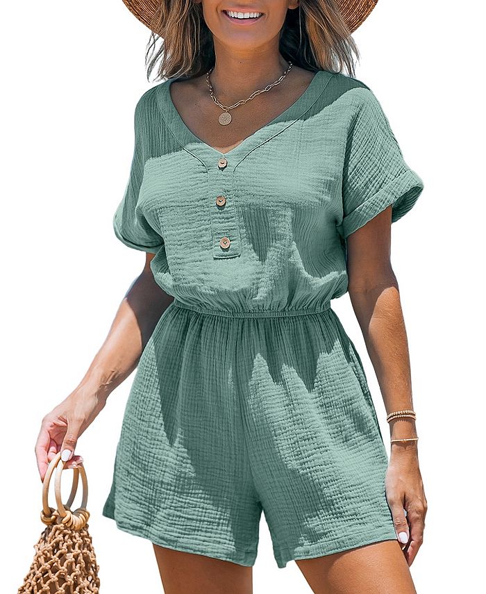 CUPSHE Women's Sage Short Sleeve Wide Leg Pocket Playsuit - Macy's