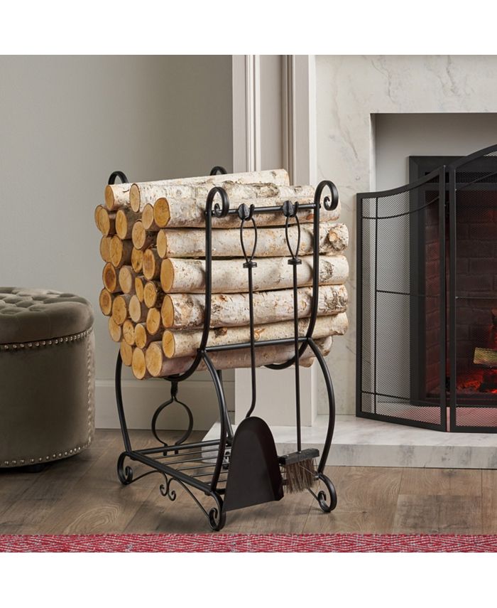 Simplie Fun Roderick Wrought Iron Log Rack and 4-Piece Tool Set - Macy's