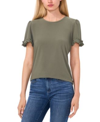 CeCe Women's Short-Sleeve Ruffle-Cuff Knit Top - Macy's